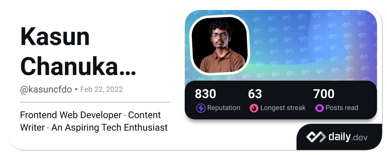 Recent posts by Kasun Chanuka Fernando (@kasuncfdo) | daily.dev