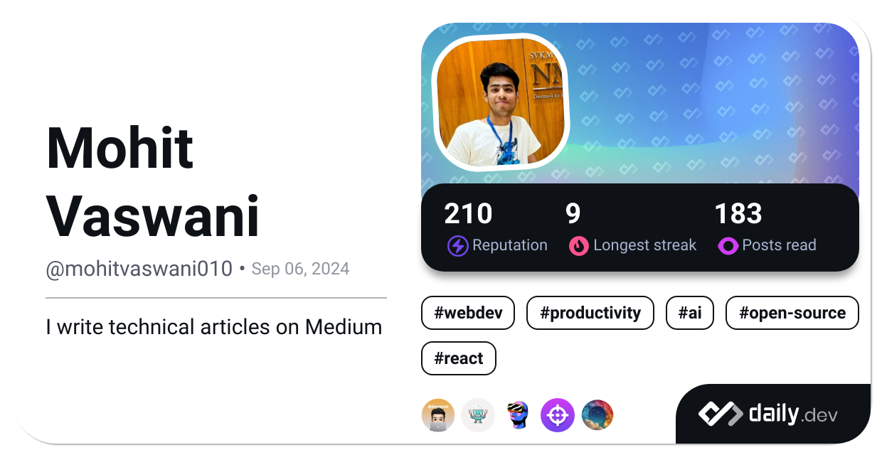 Mohit Vaswani (@mohitvaswani010) | daily.dev