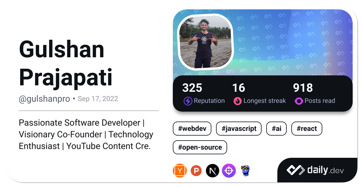 Gulshan Prajapati (@gulshanpro) | daily.dev