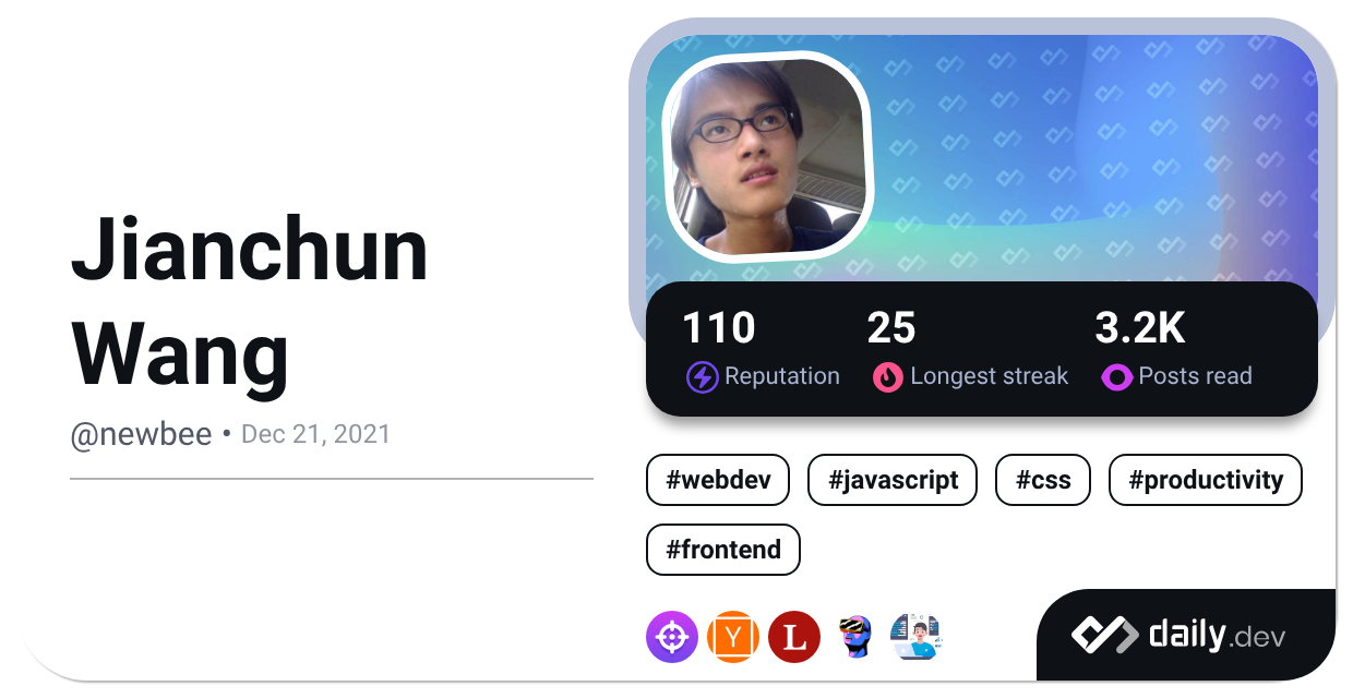 Jianchun Wang (@newbee) | daily.dev