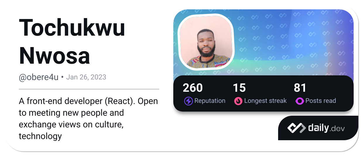 Tochukwu Nwosa (@obere4u) | daily.dev