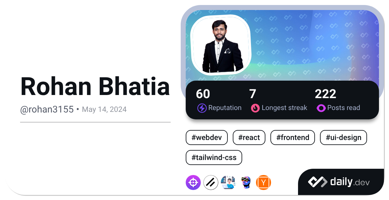 Rohan Bhatia (@rohan3155) | daily.dev