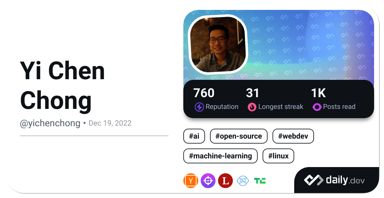 Recent posts by Yi Chen Chong (@yichenchong) | daily.dev