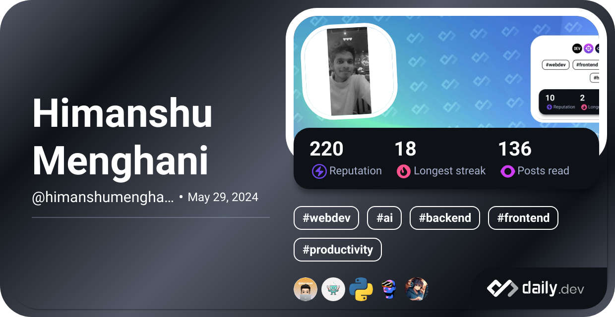 Himanshu Menghani (@himanshumenghani524) | daily.dev