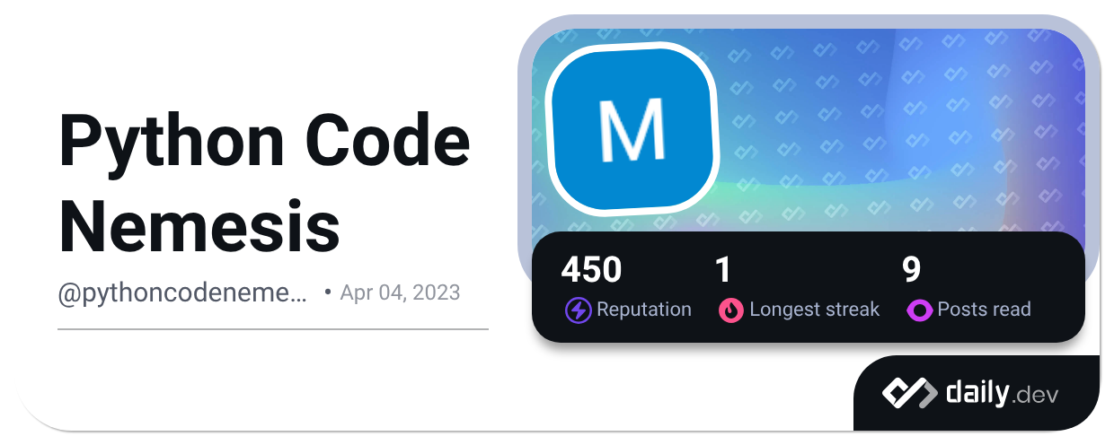 Recent posts by Python Code Nemesis (@pythoncodenemesis) | daily.dev