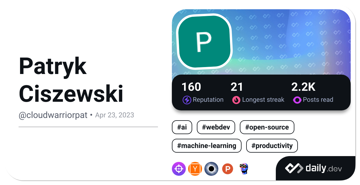 Patryk Ciszewski (@cloudwarriorpat) | daily.dev