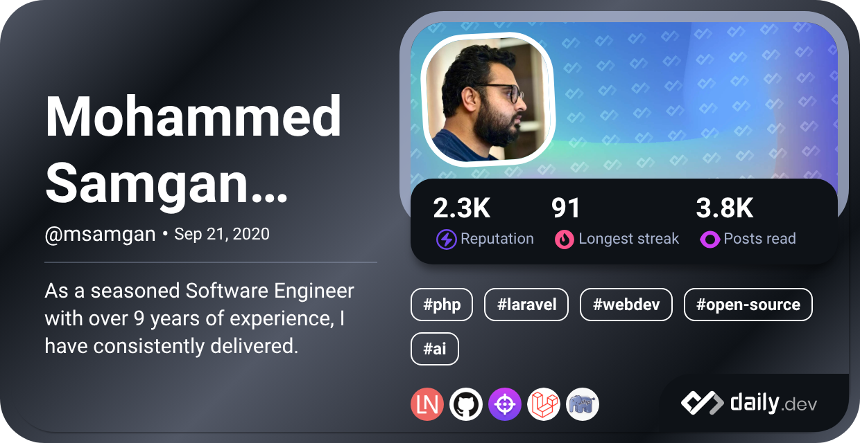 Mohammed Samgan Khan (@msamgan) | daily.dev