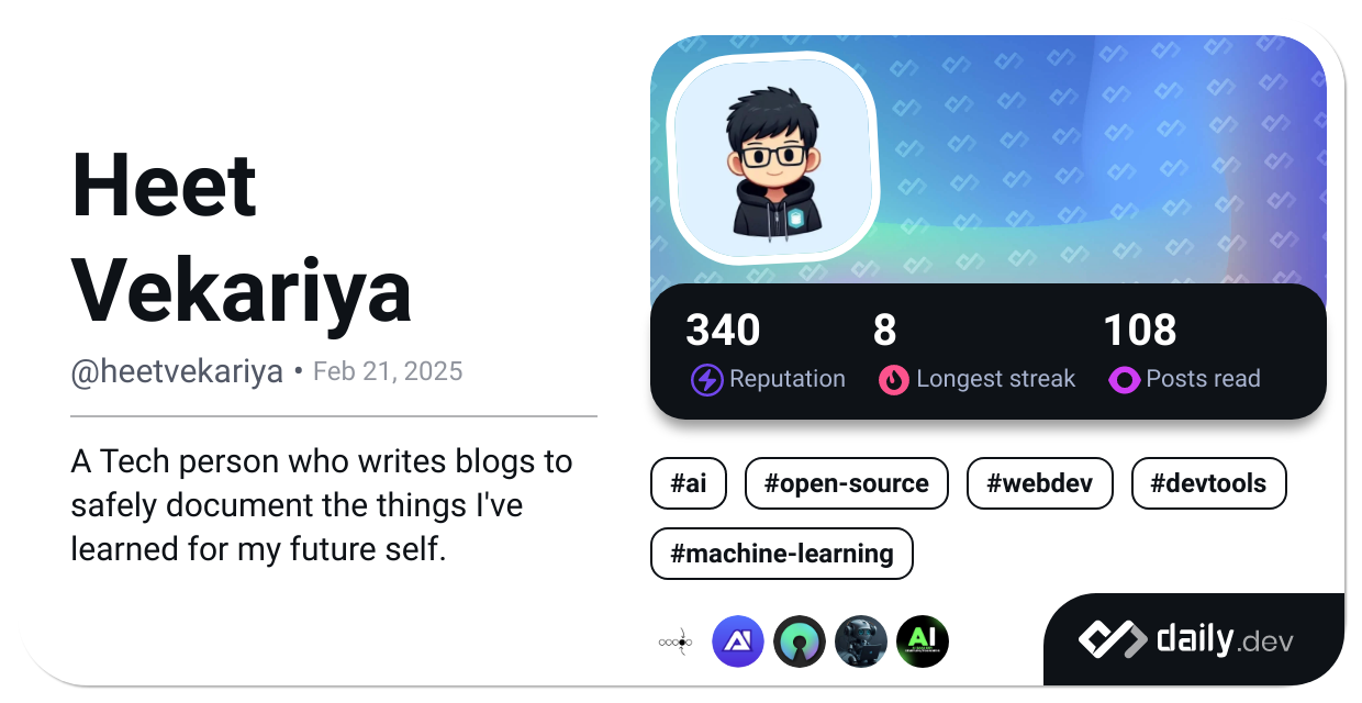 Recent posts by Heet Vekariya (@heetvekariya) | daily.dev