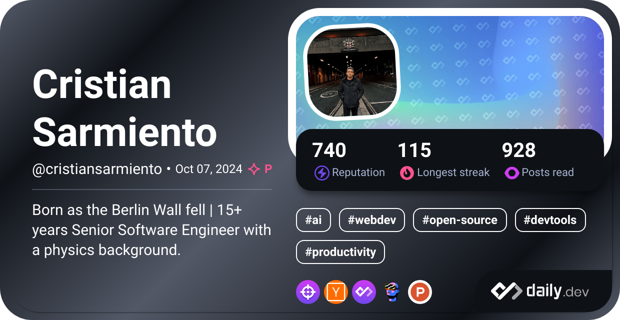 Cristian Sarmiento (@cristiansarmiento) | daily.dev