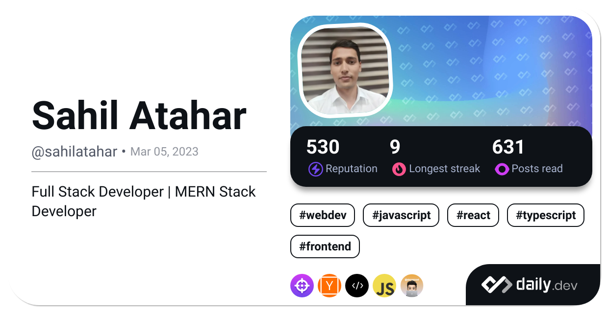 Sahil Atahar (@sahilatahar) | daily.dev