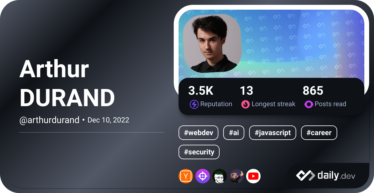 Recent posts by Arthur DURAND (@arthurdurand) | daily.dev