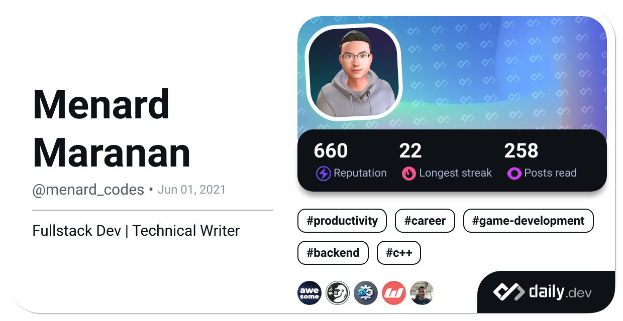Recent posts by Menard Maranan (@menard_codes) | daily.dev