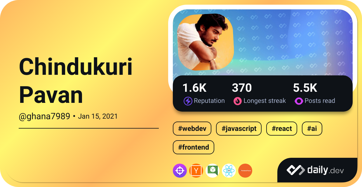 Recent posts by Chindukuri Pavan (@ghana7989) | daily.dev