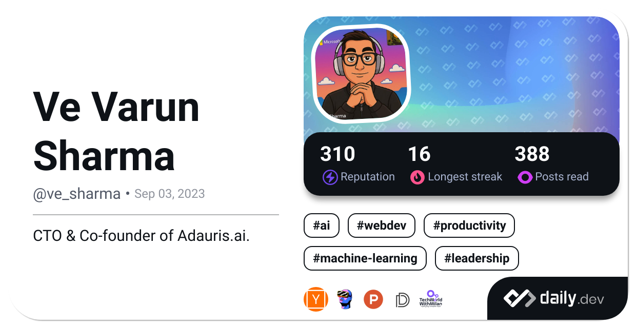 Recent posts by Ve Varun Sharma (@ve_sharma) | daily.dev