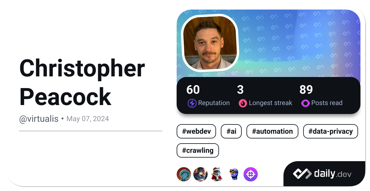 Christopher Peacock (@virtualis) | daily.dev