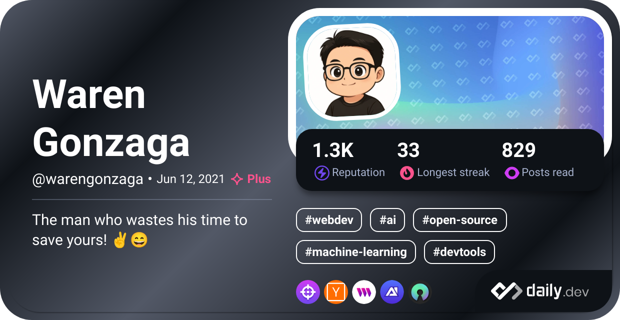 Waren Gonzaga (@warengonzaga) | daily.dev