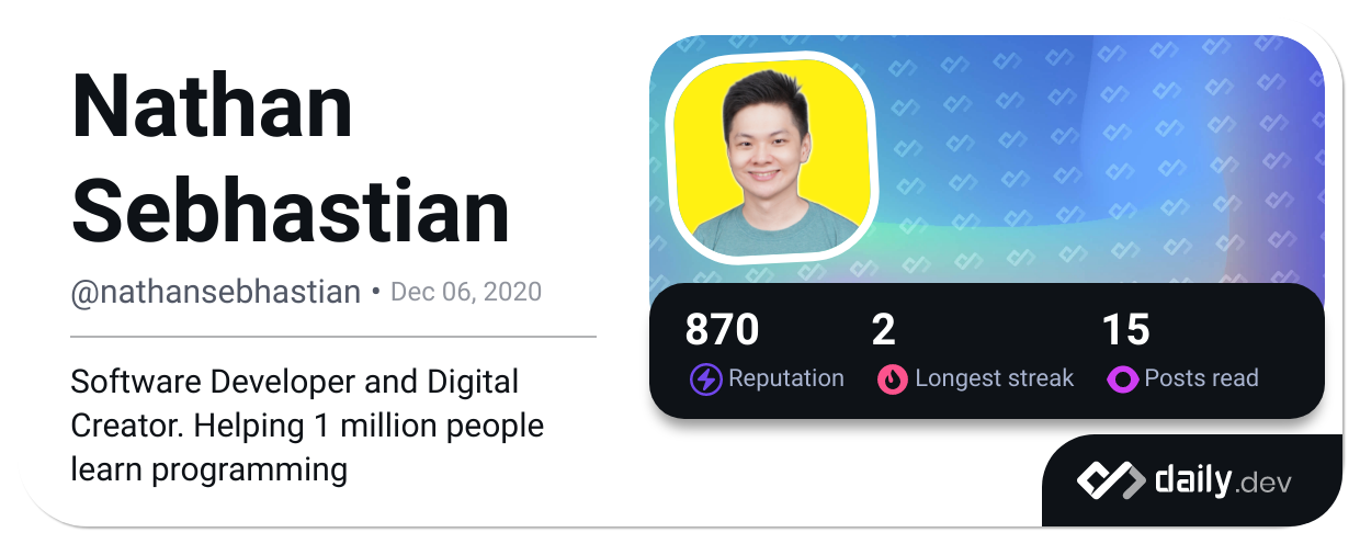 Nathan Sebhastian (@nathansebhastian) | daily.dev