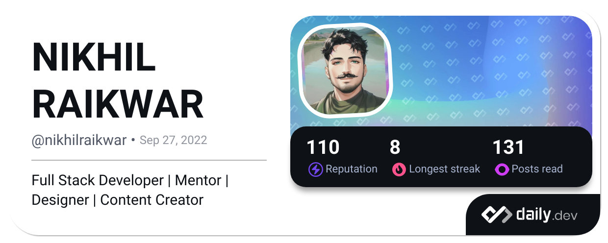 NIKHIL RAIKWAR (@nikhilraikwar) | daily.dev