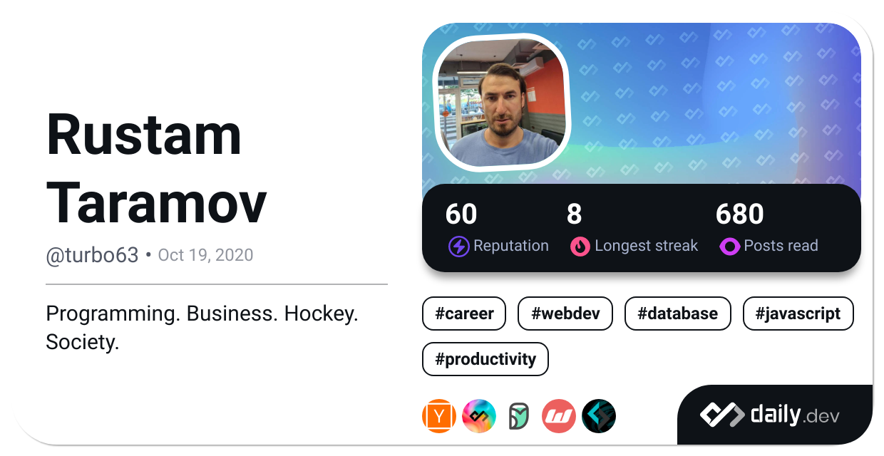 Rustam Taramov (@turbo63) | daily.dev