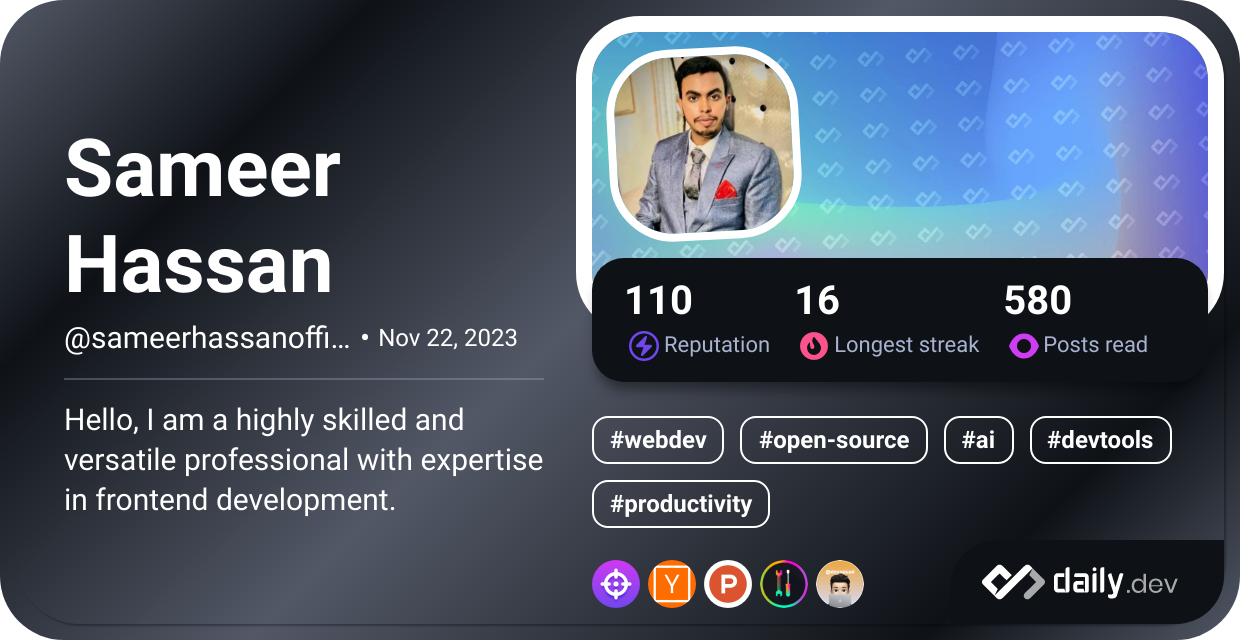 Sameer Hassan (@sameerhassanofficial) | daily.dev