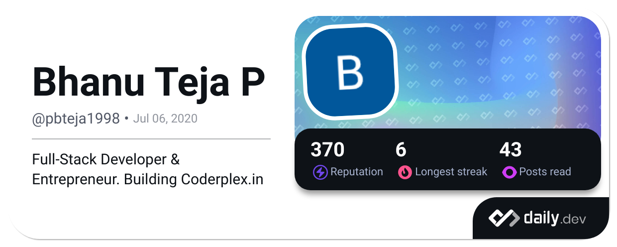 Recent posts by Bhanu Teja P (@pbteja1998) | daily.dev
