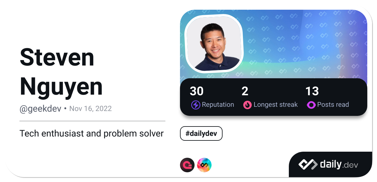 Recent posts by Steven Nguyen (@geekdev) | daily.dev