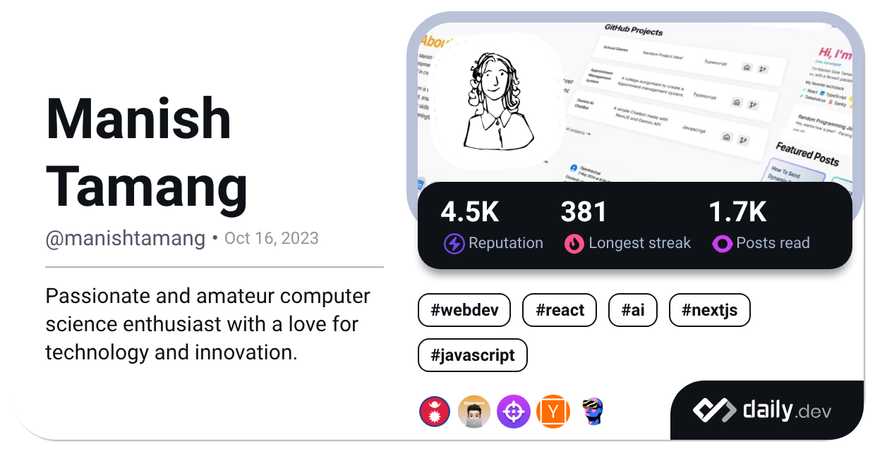 Recent posts by Manish Tamang (@manishtamang) | daily.dev
