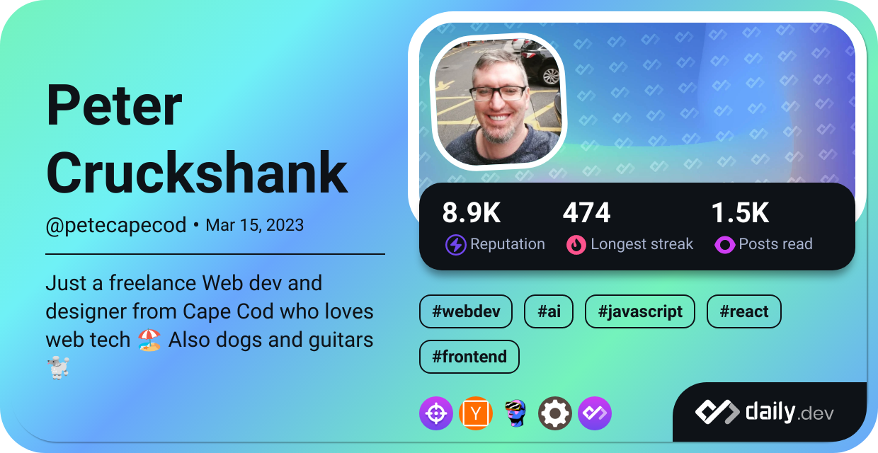 Recent posts by Peter Cruckshank (@petecapecod) | daily.dev