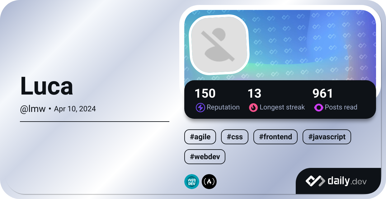 Recent posts by Luca (@lmw) | daily.dev