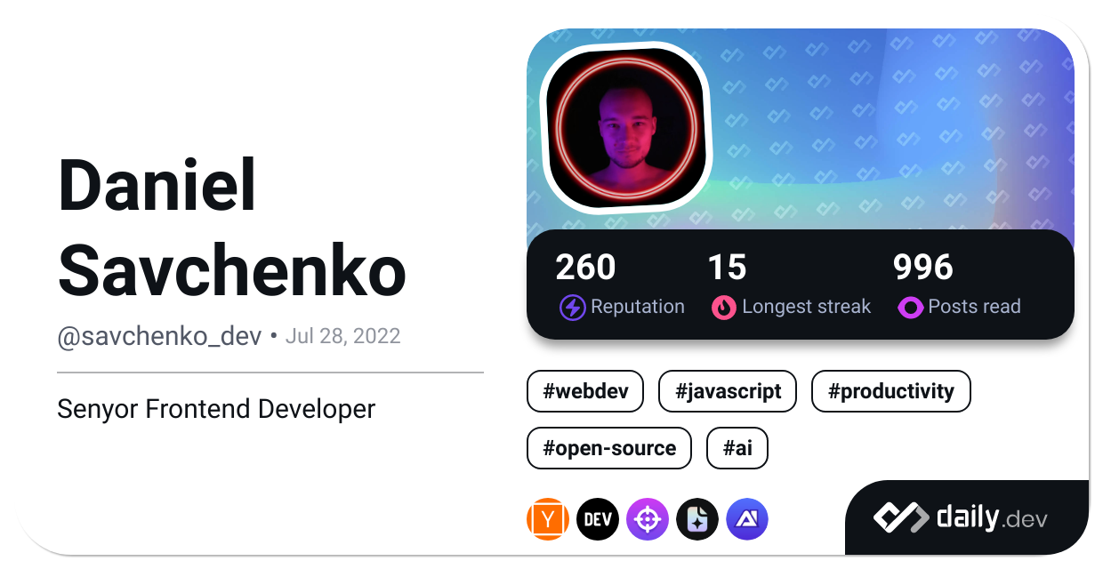Recent posts by Daniel Savchenko (@savchenko_dev) | daily.dev
