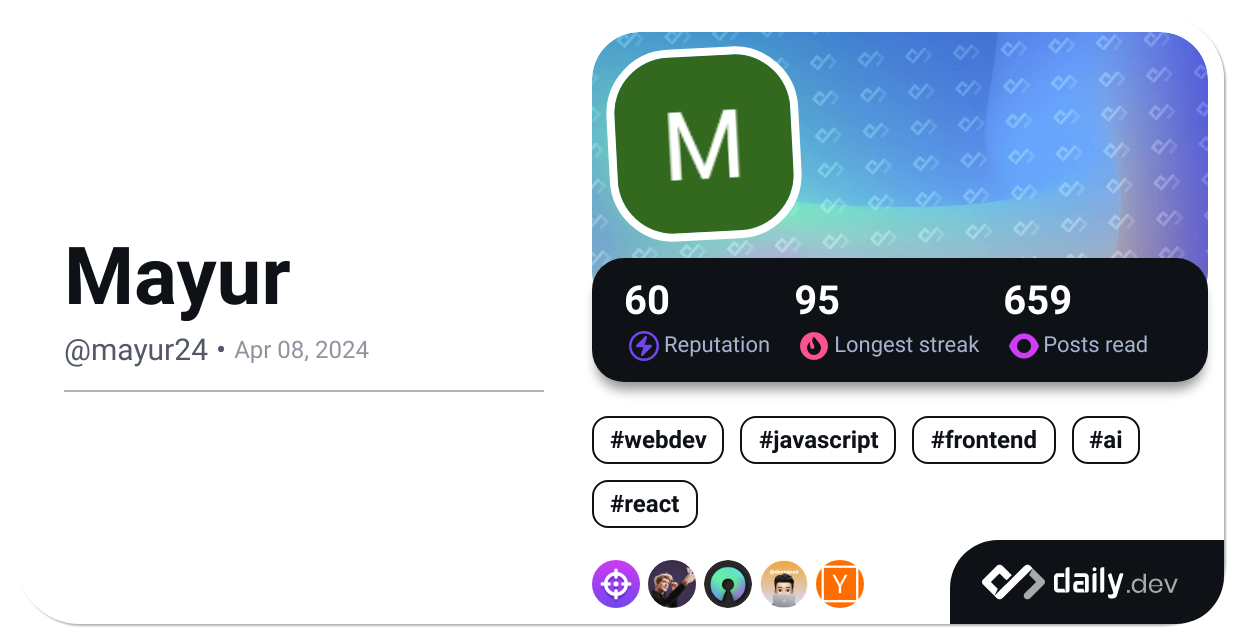 Mayur (@mayur24) | daily.dev