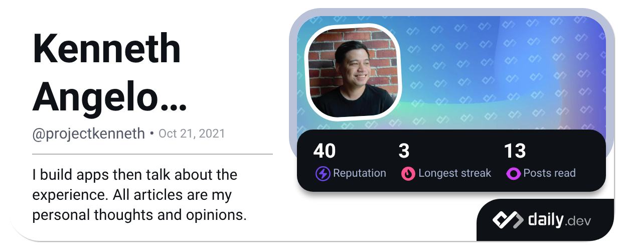 Kenneth Angelo Reyes (@projectkenneth) | daily.dev