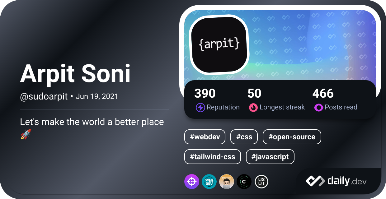 Recent posts by Arpit Soni (@sudoarpit) | daily.dev