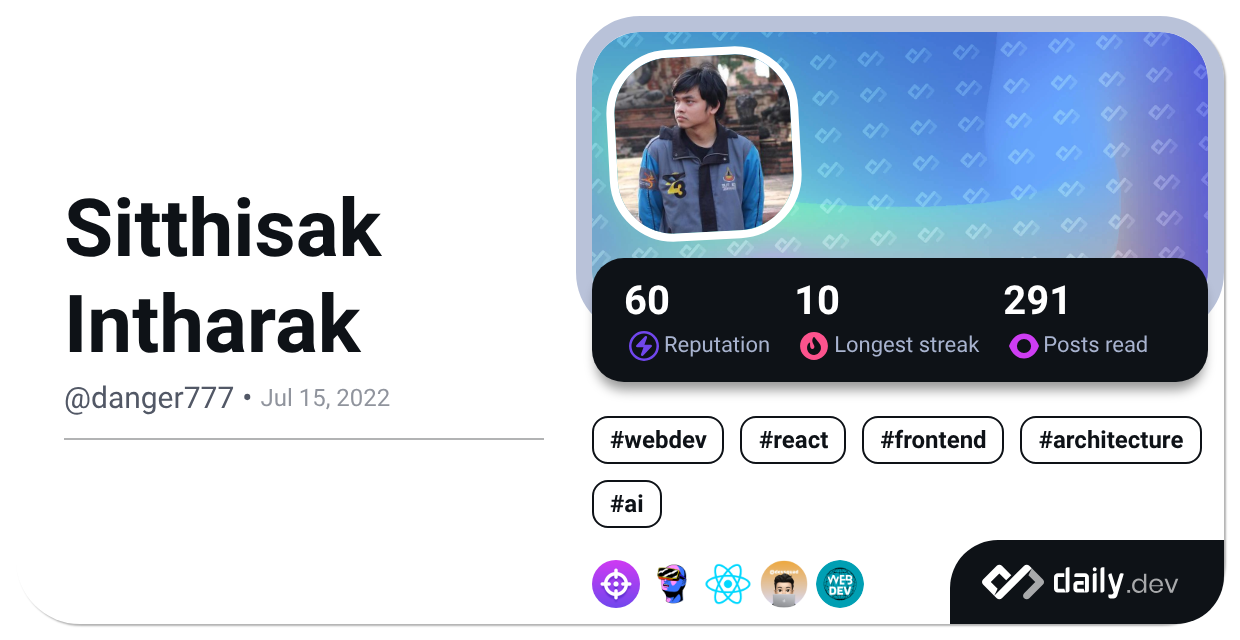 Sitthisak Intharak (@danger777) | daily.dev