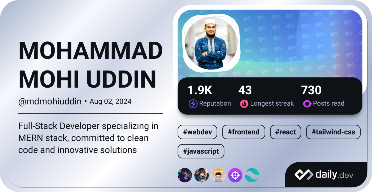 MOHAMMAD MOHI UDDIN (@mdmohiuddin) | daily.dev