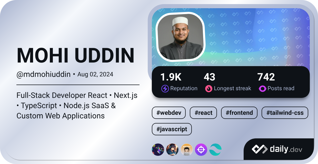MOHAMMAD MOHI UDDIN (@mdmohiuddin) | daily.dev