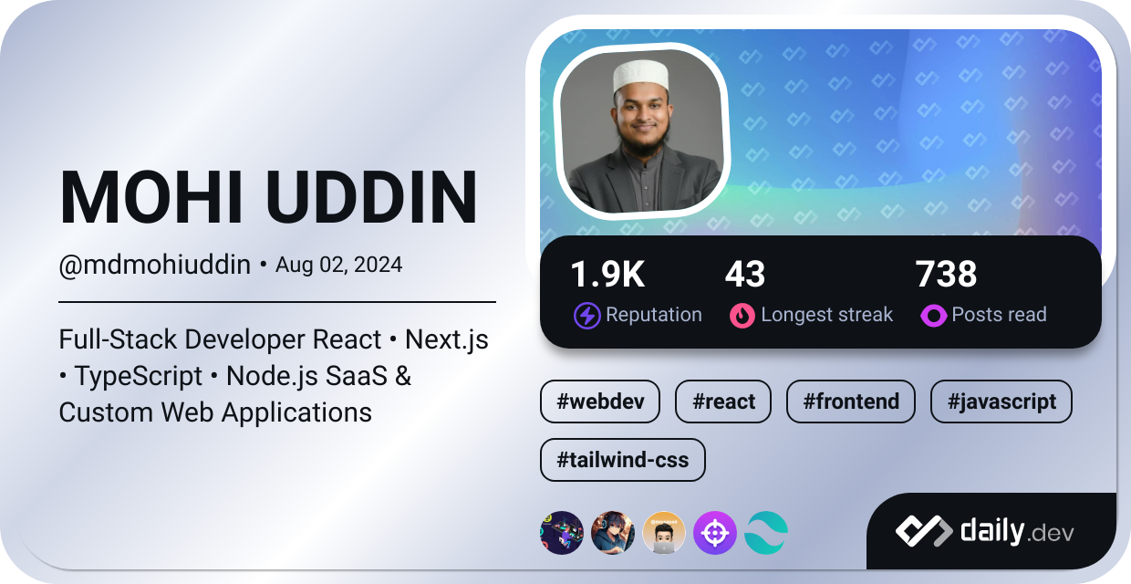 Recent posts by MOHAMMAD MOHI UDDIN (@mdmohiuddin) | daily.dev