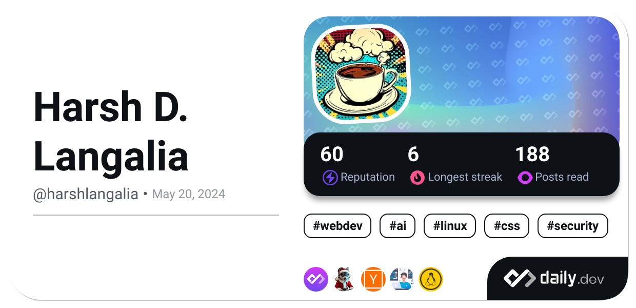 Harsh D. Langalia (@harshlangalia) | daily.dev