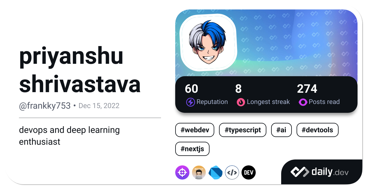priyanshu shrivastava (@frankky753) | daily.dev