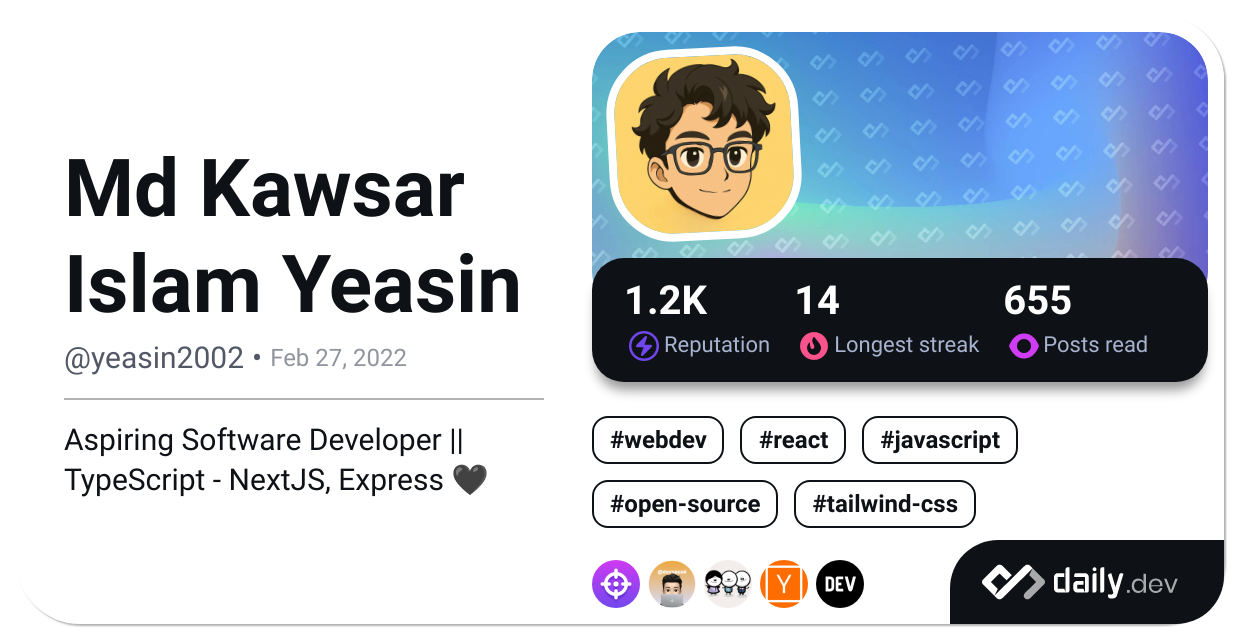 Md Kawsar Islam Yeasin (@yeasin2002) | daily.dev