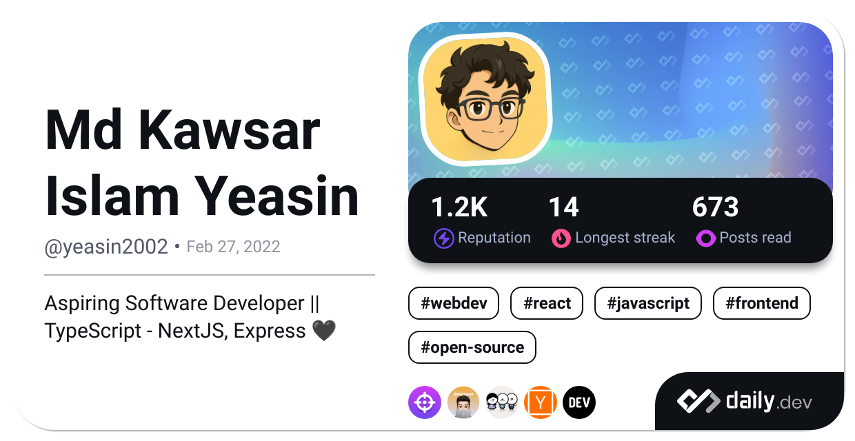 Md Kawsar Islam Yeasin (@yeasin2002) | daily.dev