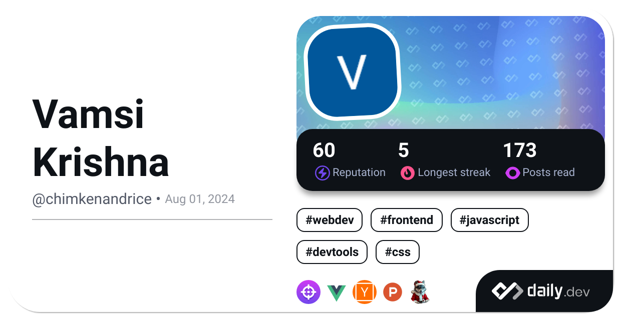 Vamsi Krishna (@chimkenandrice) | daily.dev