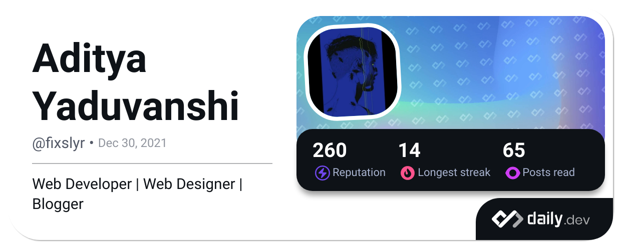 Aditya Yaduvanshi (@fixslyr) | daily.dev