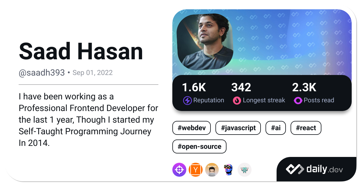 Saad Hasan (@saadh393) | daily.dev
