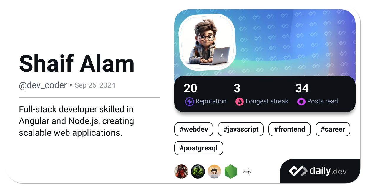 Shaif Alam (@dev_coder) | daily.dev