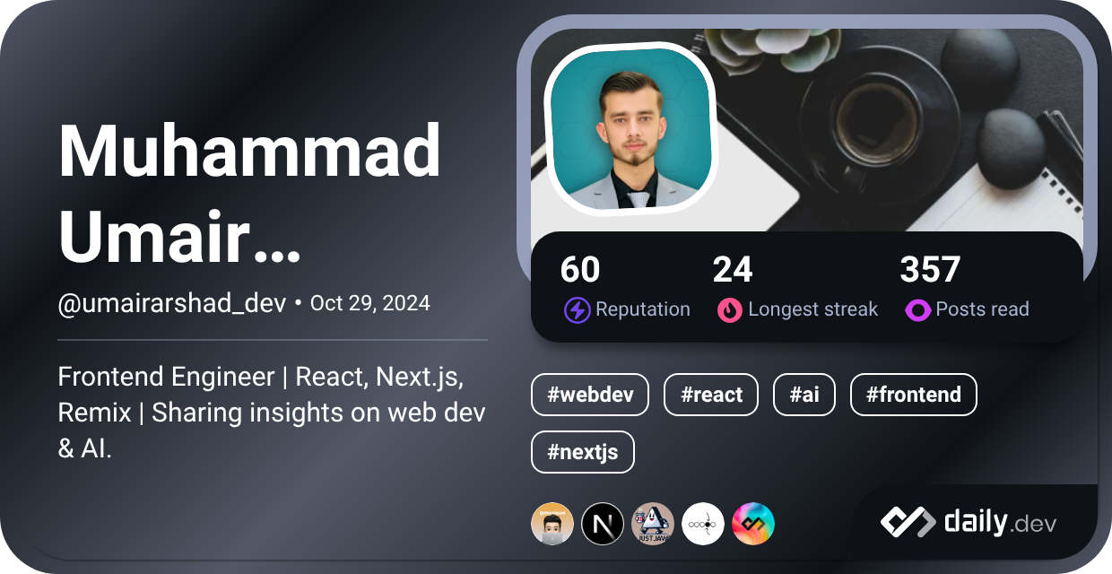 Recent posts by Muhammad Umair Arshad (@umairarshad_dev) | daily.dev