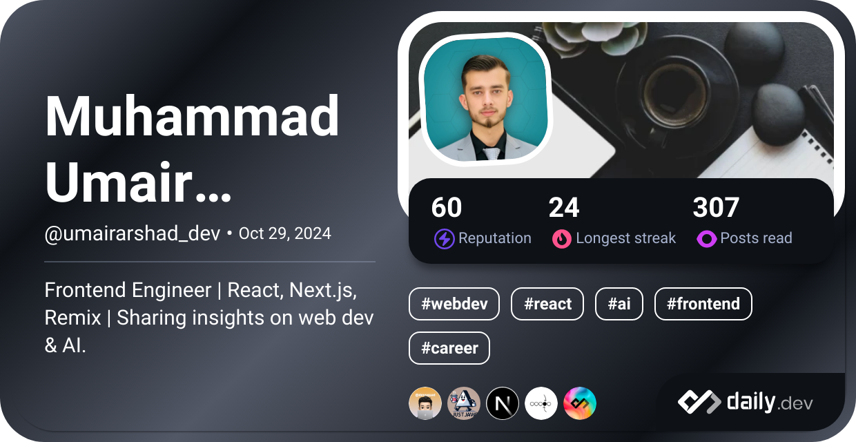 Muhammad Umair Arshad (@umairarshad_dev) | daily.dev