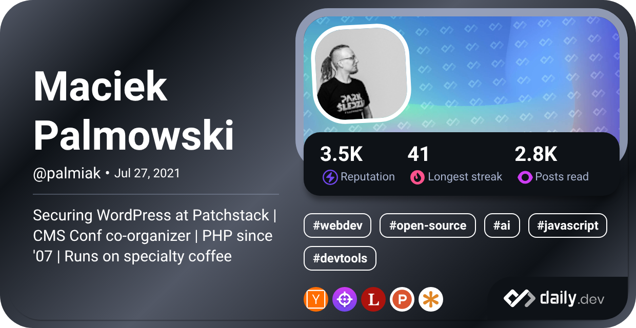 Maciek Palmowski (@palmiak) | daily.dev