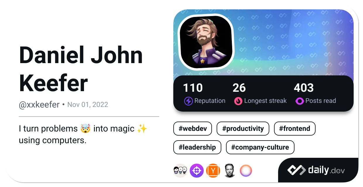 Daniel John Keefer (@xxkeefer) | daily.dev