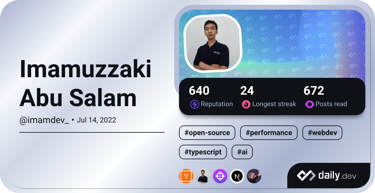 Recent posts by Imamuzzaki Abu Salam (@imamdev_) | daily.dev